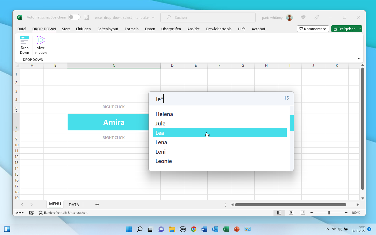 EXCEL MODERN DROP DOWN MENU | WINDOWS